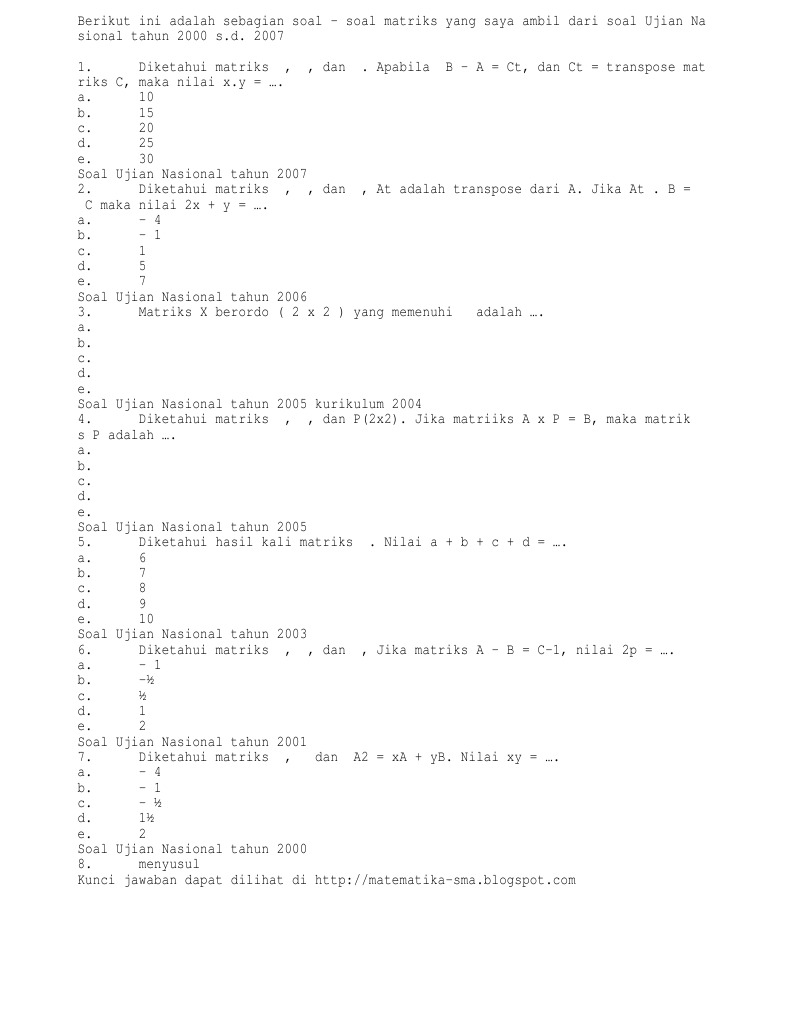 Soal Matematika Matrix | PDF | Metode & Bahan Ajar