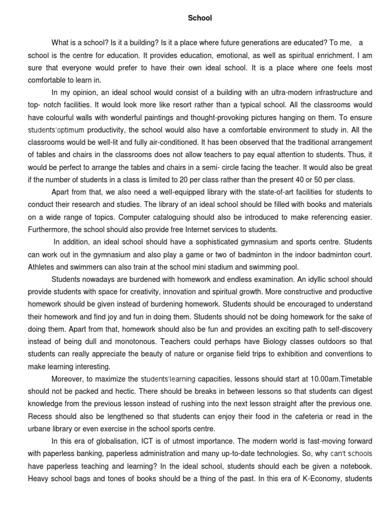 My Ideal School | PDF | Classroom | Schools