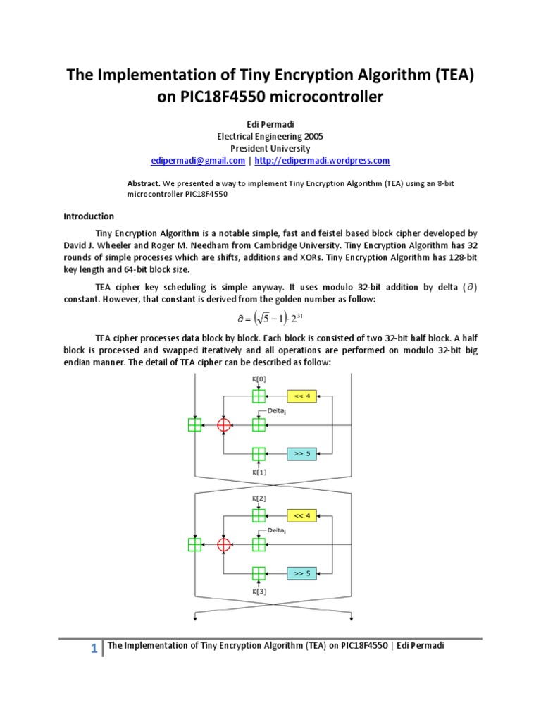 The Implementation of Tiny Encryption Algorithm On PIC18F4550 | PDF | Cryptography | Cipher