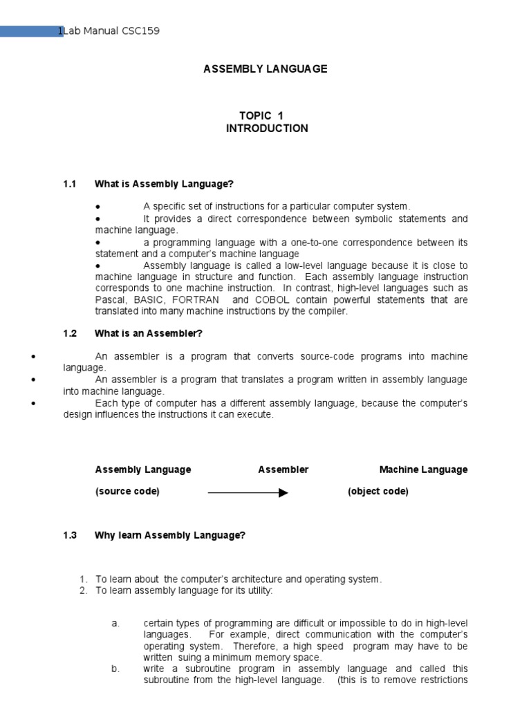 Assembly Language (Lab Manual) | PDF | Assembly Language | Central Processing Unit