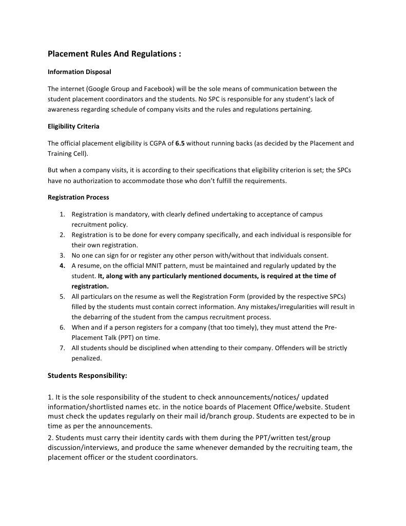 Student Placement Rules and Guidelines | PDF | Labour | Business
