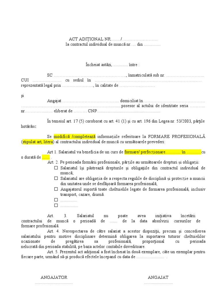 2011 Act Aditional La Cim Formare Profesionala | PDF