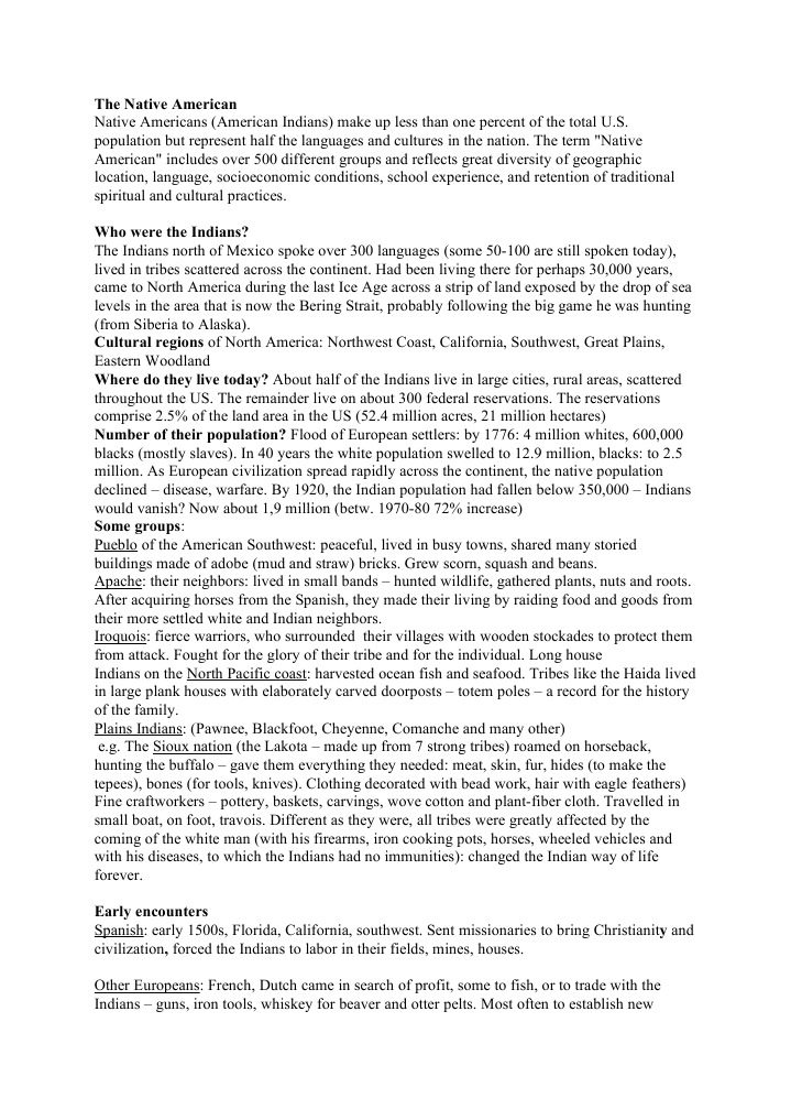 Native Americans - Handout | PDF | Native Americans In The United ...
