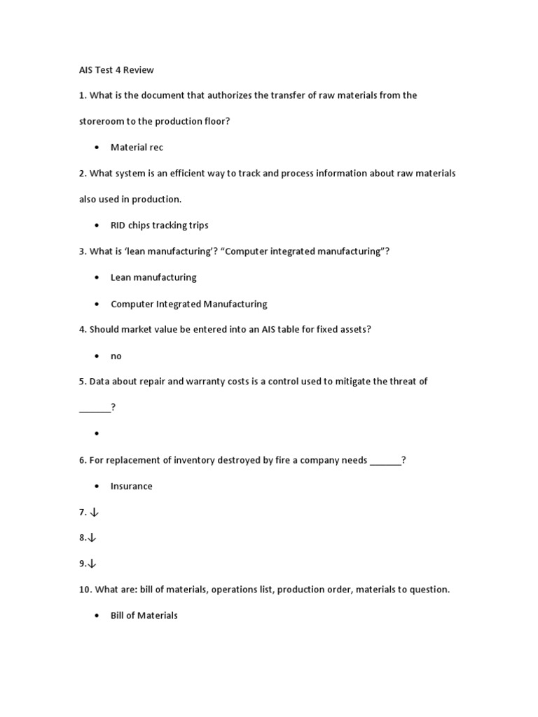 AIS Test 4 Review Sheet | PDF | Inventory | International Financial ...