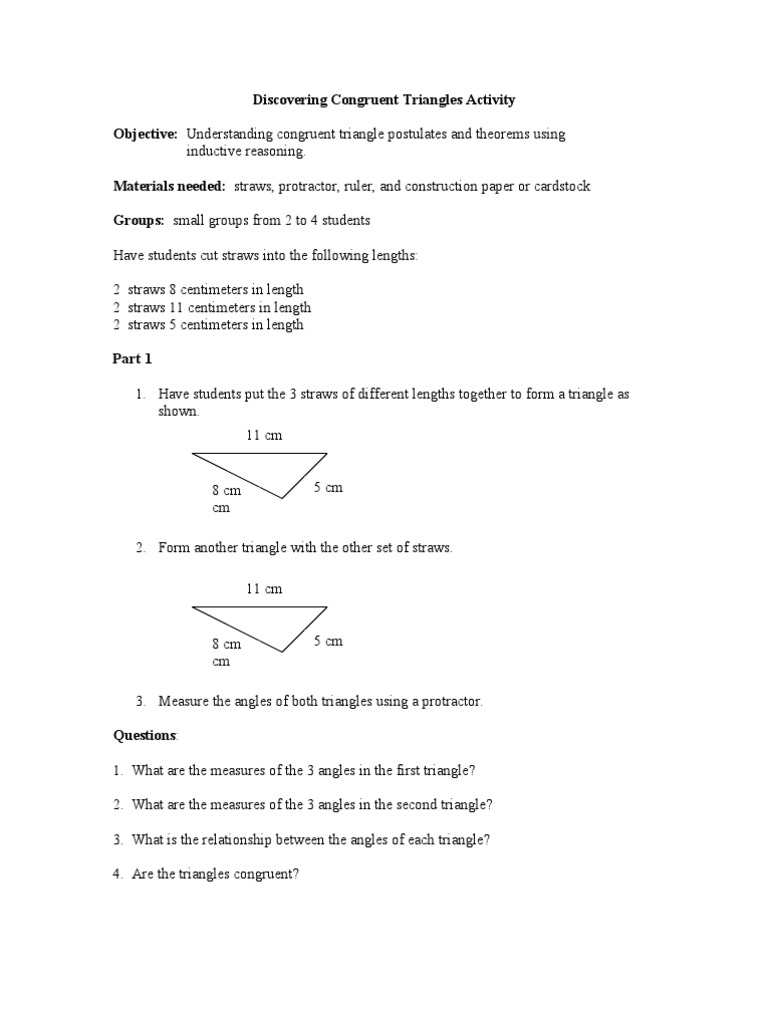 Triangle Congruence Discovery Activity | PDF | Triangle | Triangle Geometry