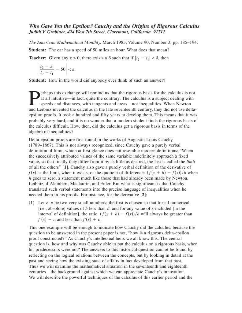 Who Gave You the Epsilon | Series (Mathematics) | Calculus | Free 30 ...