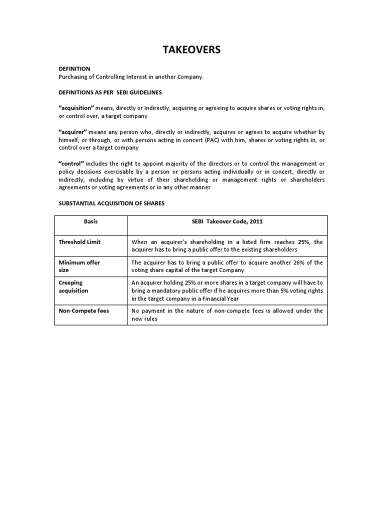 Handout On Takeovers | PDF | Takeover | Companies