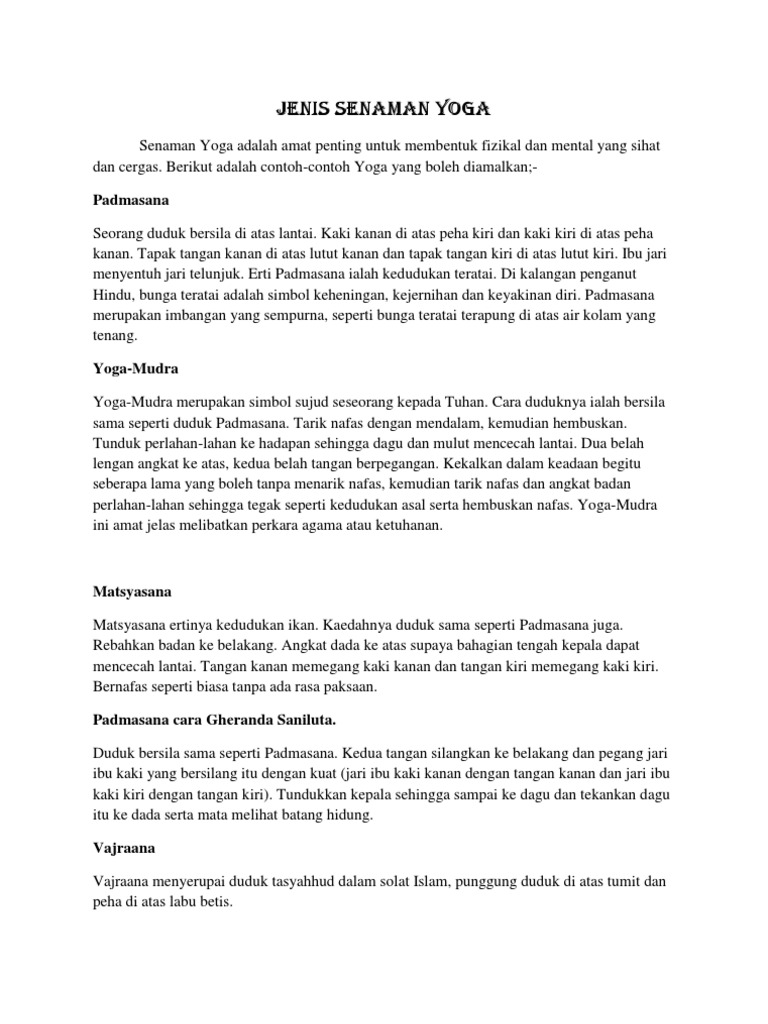 Jenis Senaman Yoga | PDF