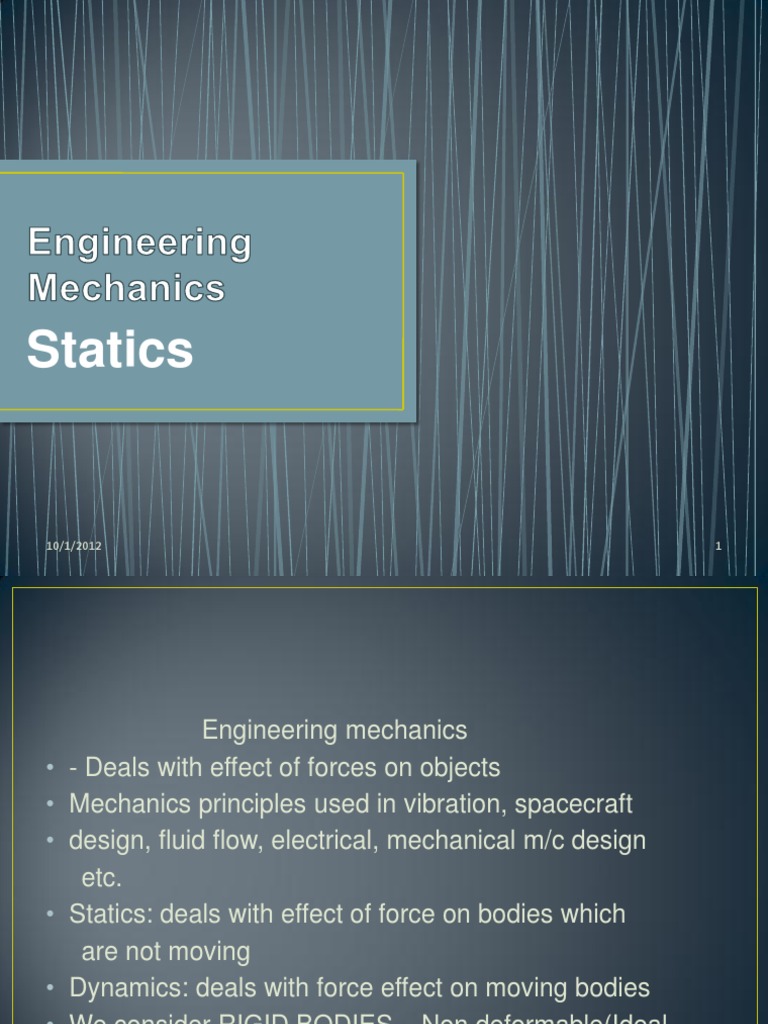 Engineering Mechanics: Statics Overview | PDF | Force | Euclidean Vector