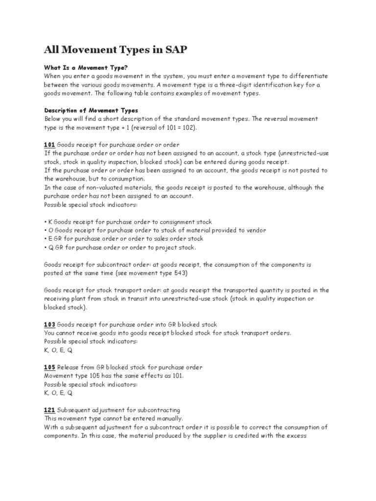 All Movement Types in SAP | PDF | Warehouse | Commercial Item Transport ...