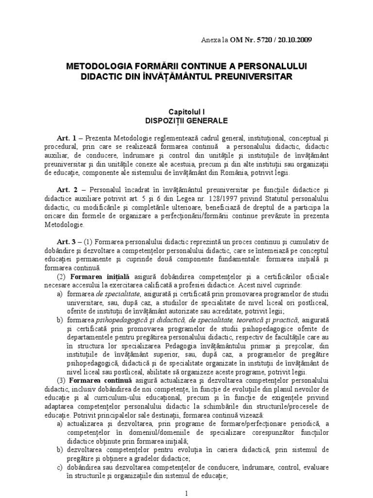 ANEXA - OM - 5720 La Metodologia de Formare Continua A CD | PDF
