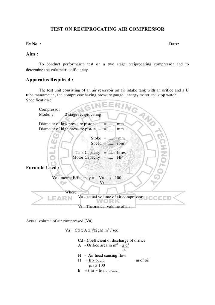 Test On Reciprocating Air Compressor | PDF | Technology & Engineering