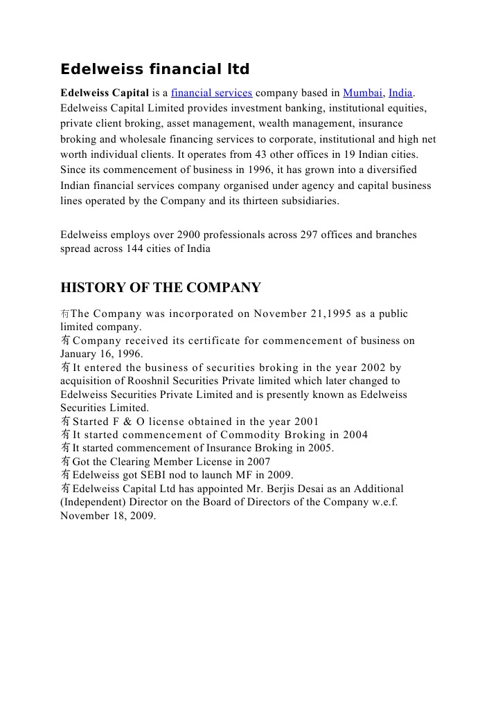 Edelweiss Financial LTD: Edelweiss Capital Is A | PDF