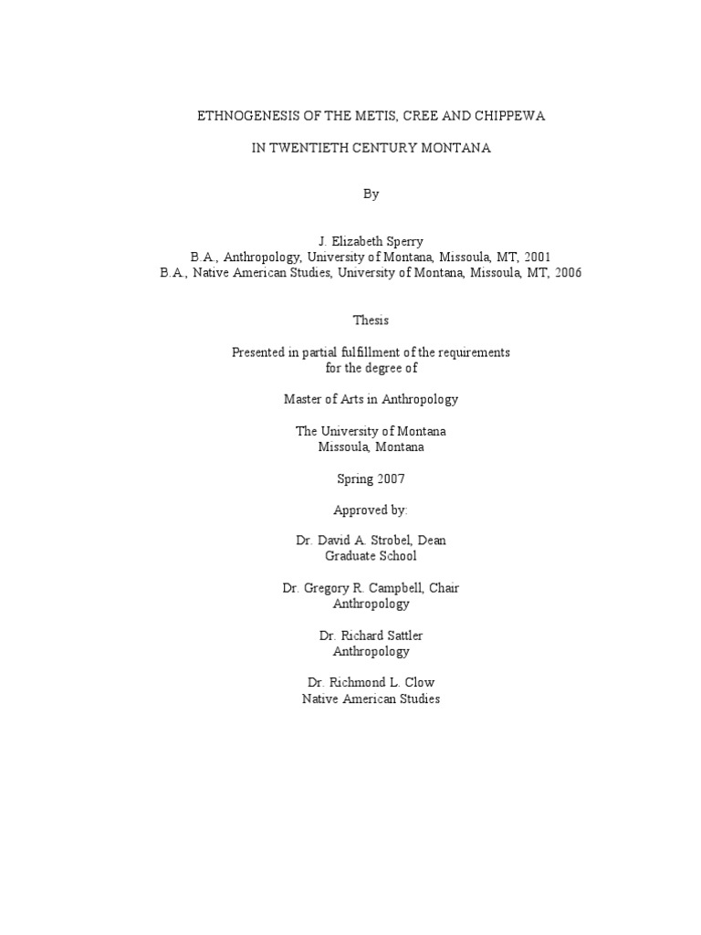 Ethnogenesis of Metis, Cree, Chippewa in Montana | PDF | Ojibwe ...