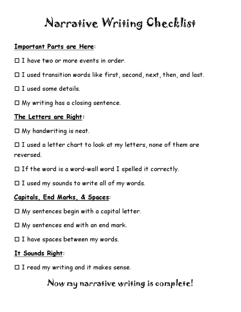 Narrative Writing Checklist for Kids | PDF