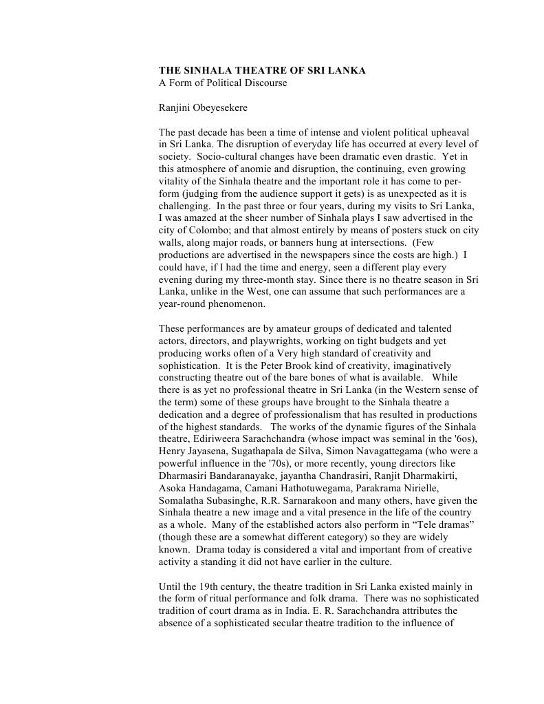 The Sinhala Theatre of Sri Lanka | PDF | Sri Lanka | Theatre