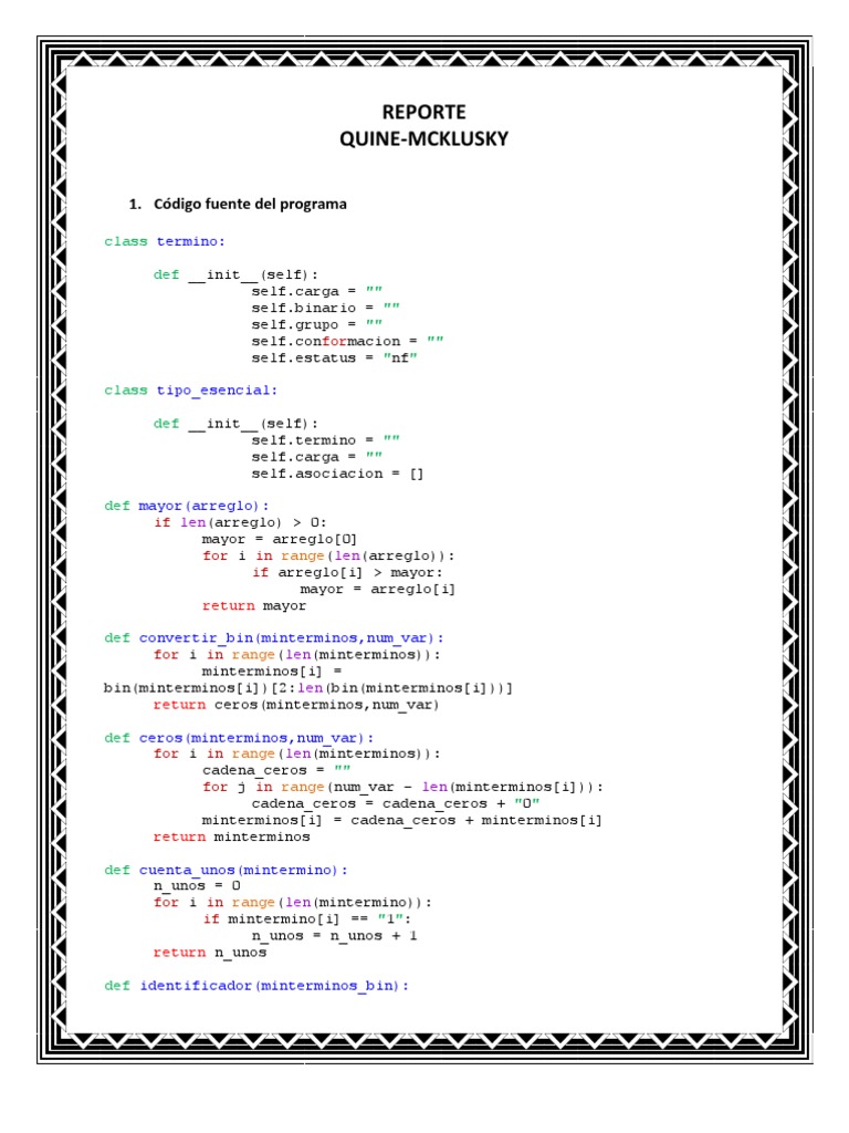 Método Quine Mcclusky en Python (CF) | PDF