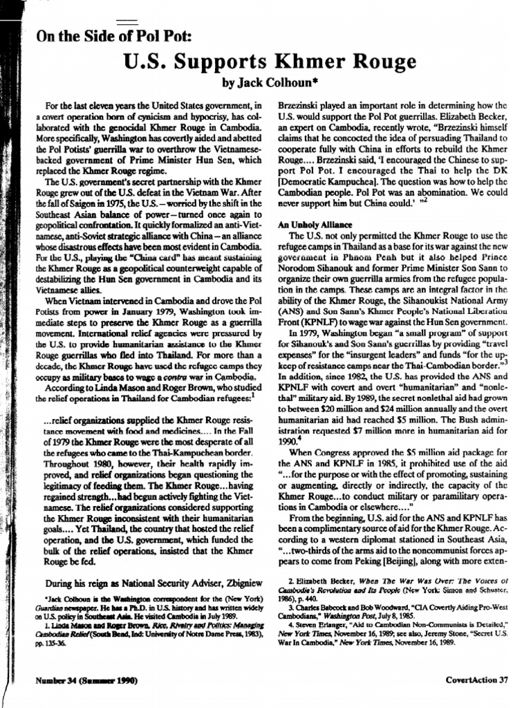 U.S. Support for Khmer Rouge Exposed | PDF | Khmer Rouge | Cambodia