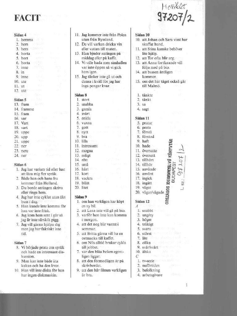 Facit Till Po Svenska! 2 Ovningsbok | PDF