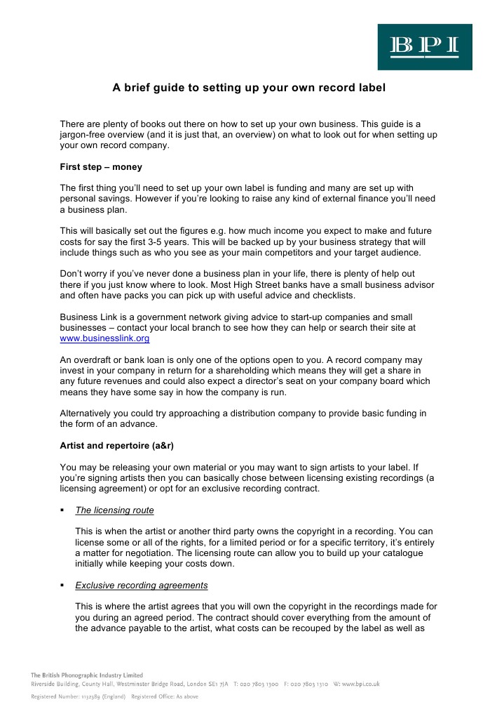 Guide To Setting Up A Record Label | PDF | Royalty Payment | Music Industry