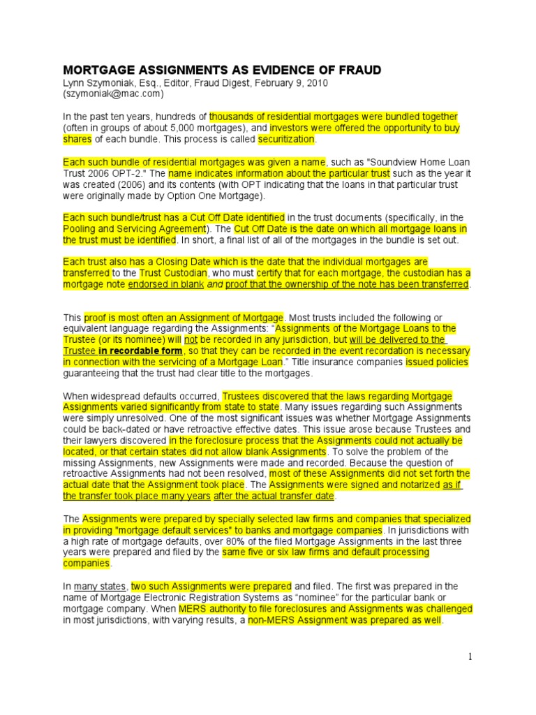 Mortgage Assignments and Fraud Issues | PDF | Mortgage Loan | Foreclosure