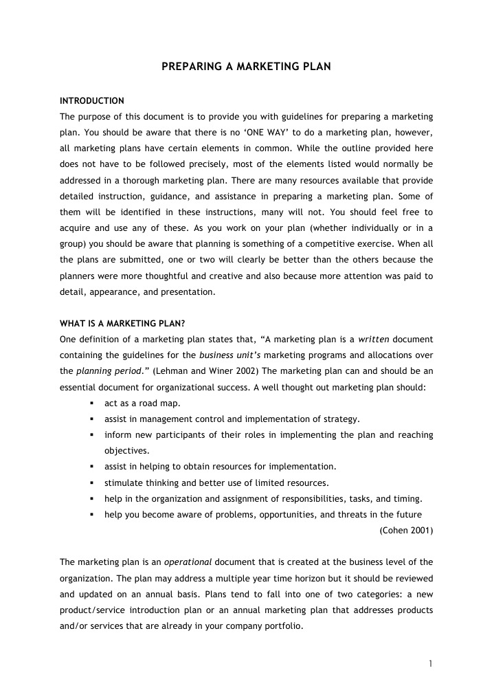 Preparing A Marketing Plan Pdf Strategic Management Marketing