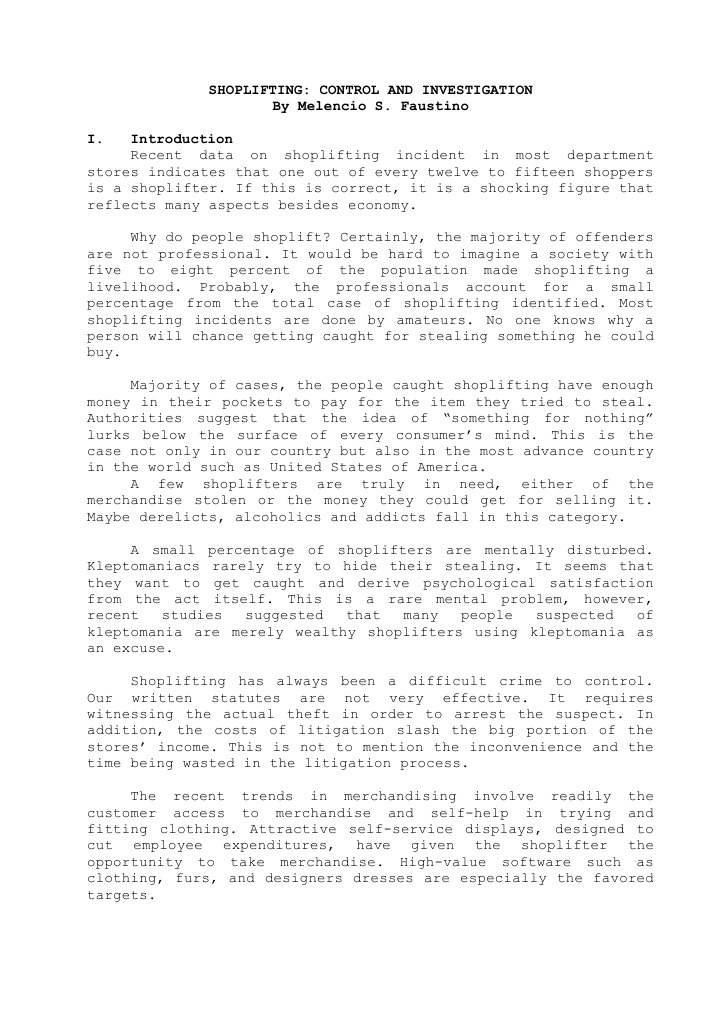 Presentation, Shoplifting, Control and Investigation | PDF | Crime ...