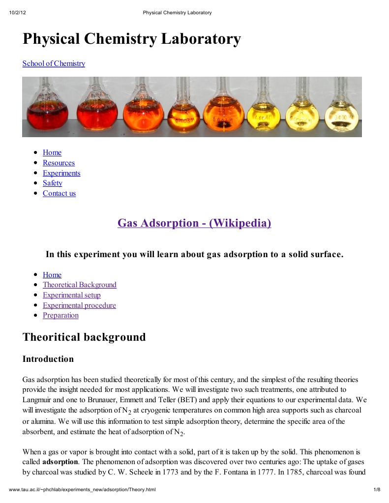Physical Chemistry Laboratory | PDF | Adsorption | Physical Chemistry