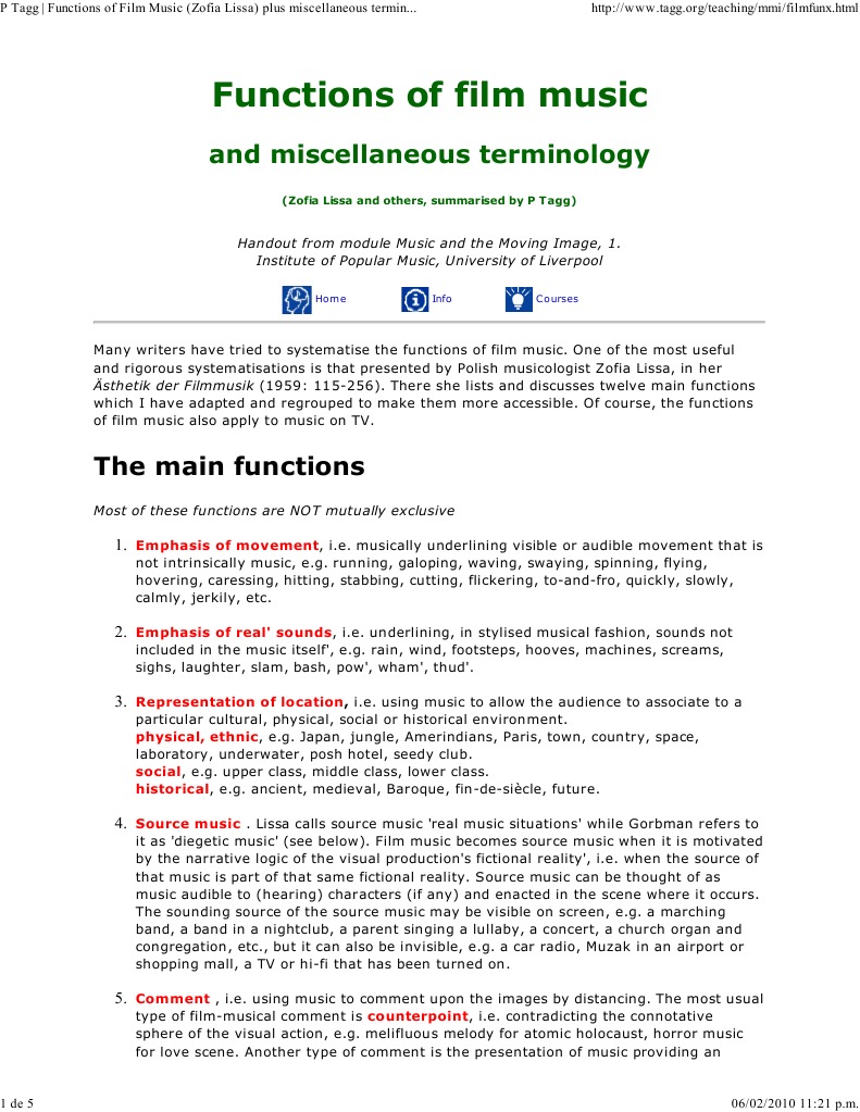 Tagg, Philip - Functions of Film Music | PDF | Entertainment ...