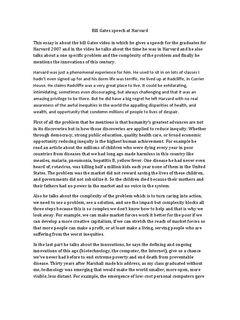 Bill Gates Speech at Harvard | Poverty | Poverty & Homelessness