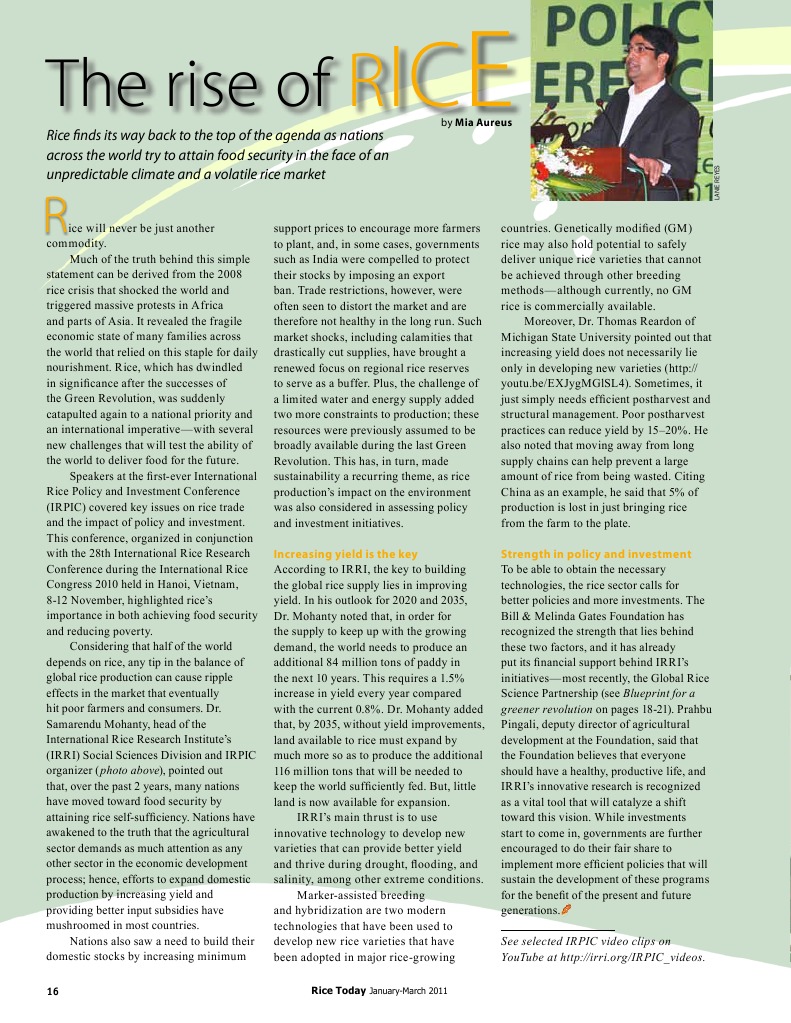 RT Vol. 10, No. 1 The Rise of Rice | PDF | Rice | International Rice ...