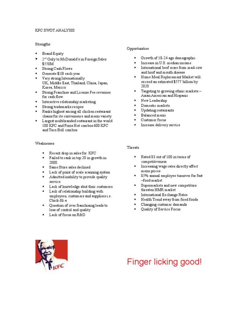 KFC Swot Analysis | PDF | Finance & Money Management