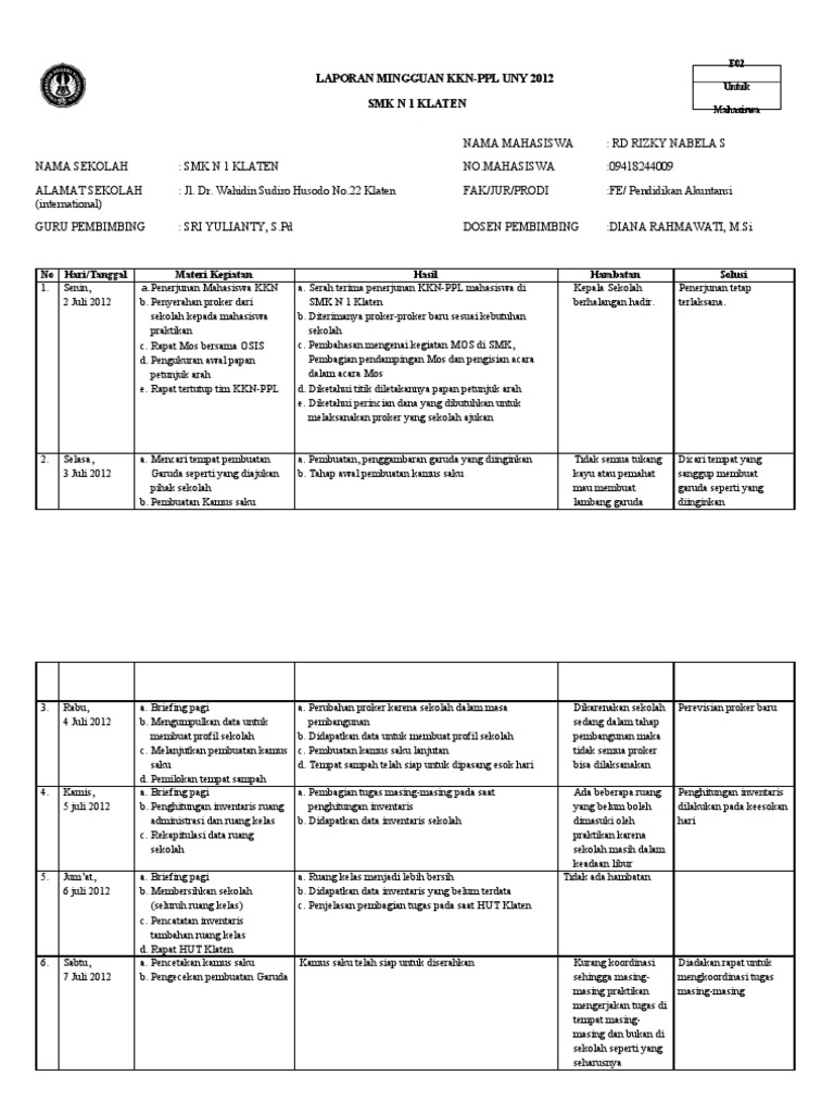 Contoh Laporan Mingguan Kkn Mandiri Audit Kinerja - Riset Contoh Laporan Mingguan Kkn Mandiri Audit Kinerja - Riset