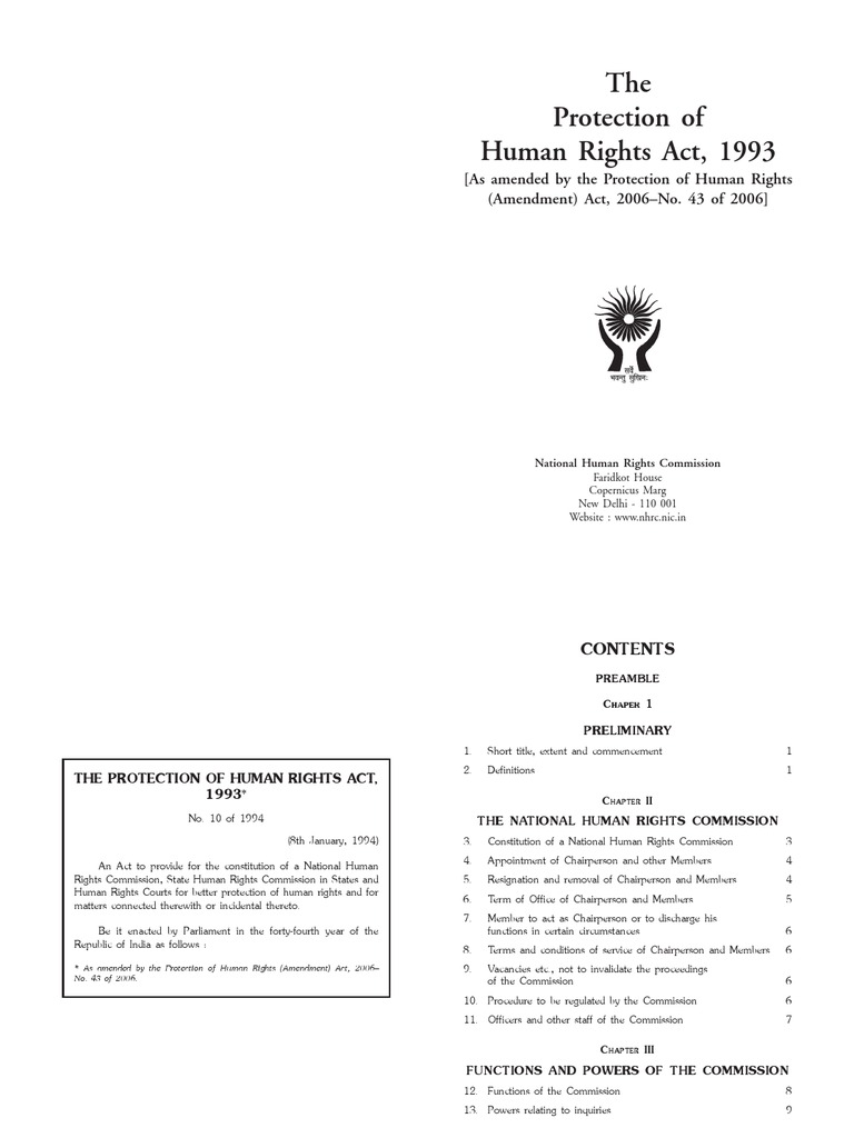 The Protection of Human Rights Act, 1993 | PDF | Criminal Procedure In ...