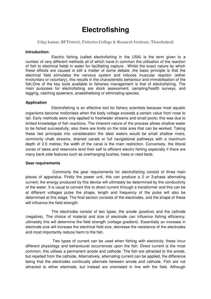 Electro Fishing | PDF | Electrode | Anode