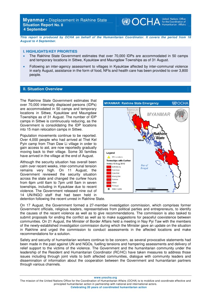 OCHA Situation Report 8 - Rakhine - FINAL | PDF