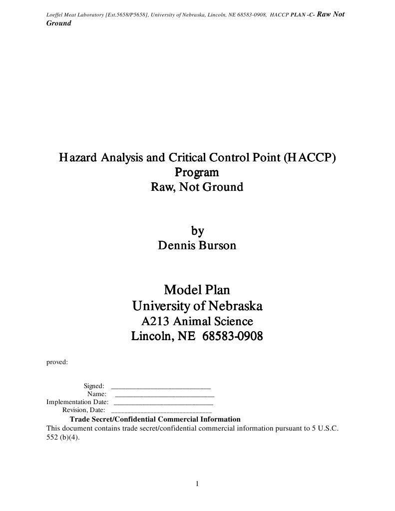 Haccp Plan Raw Ground Beef | PDF | Hazard Analysis And Critical Control ...