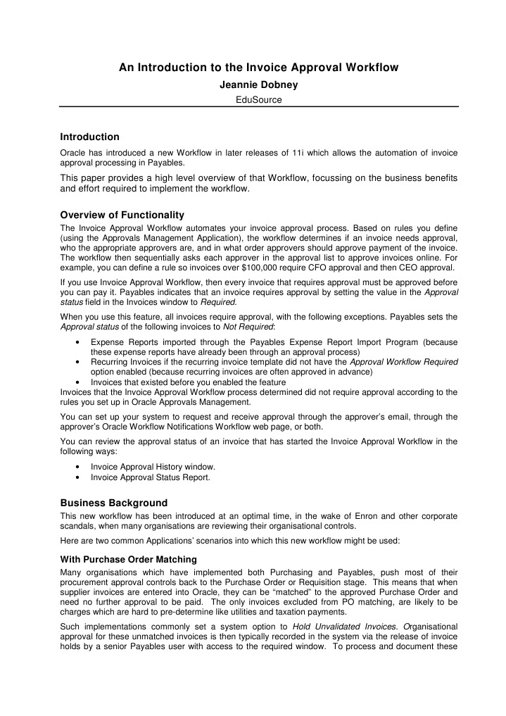 Invoice Approval Workflow Overview | PDF