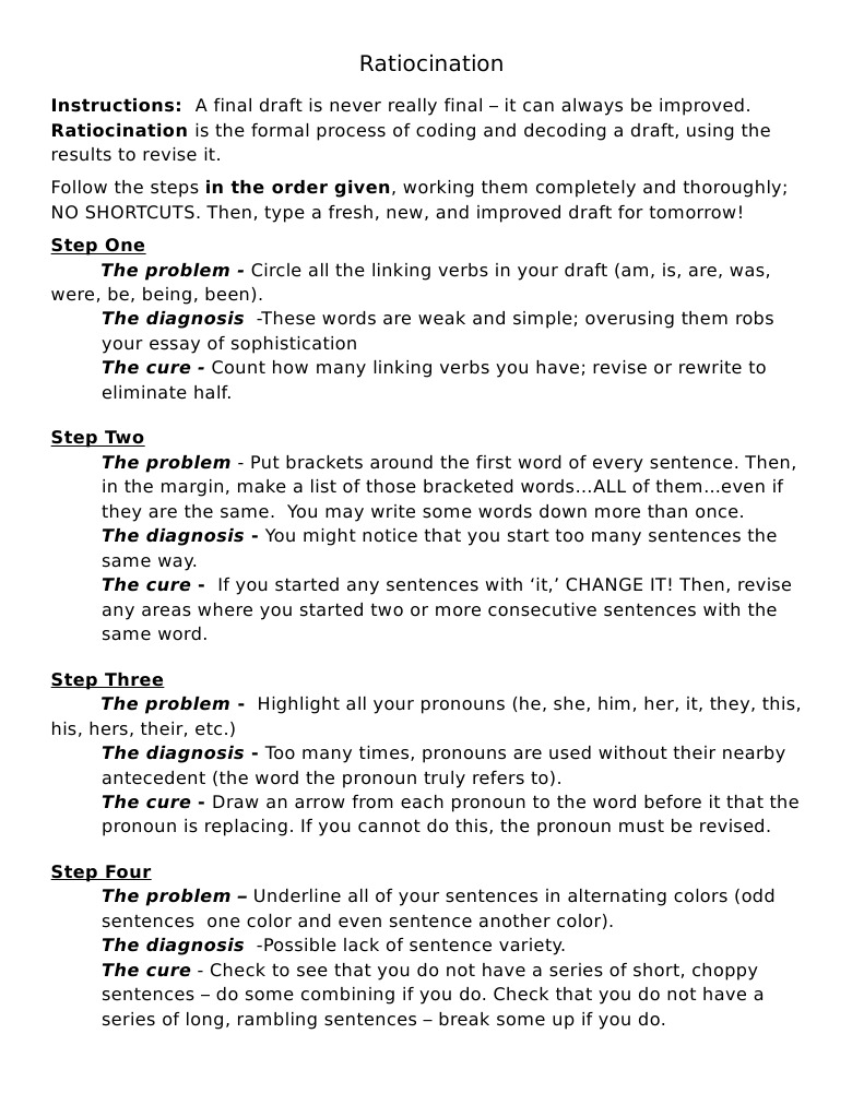 Ratiocination: Steps to Improve Drafts | PDF