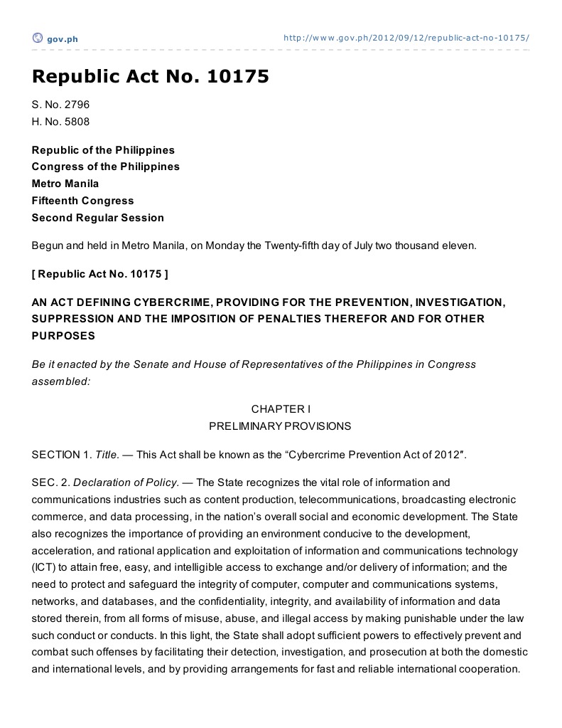 RA 10175 - CYBERCRIME PREVENTION ACT OF 2012 | Online Safety & Privacy ...