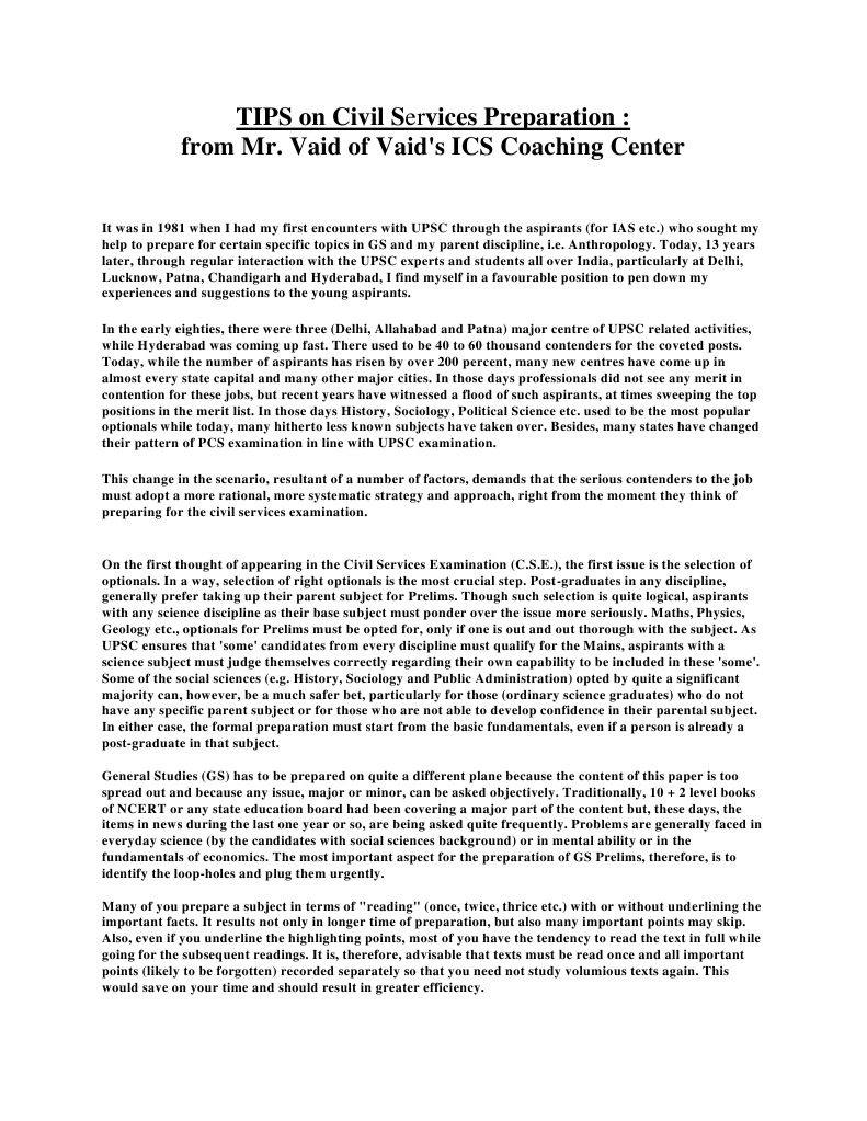 TIPS On Civil Services Preparation | Download Free PDF | Test ...