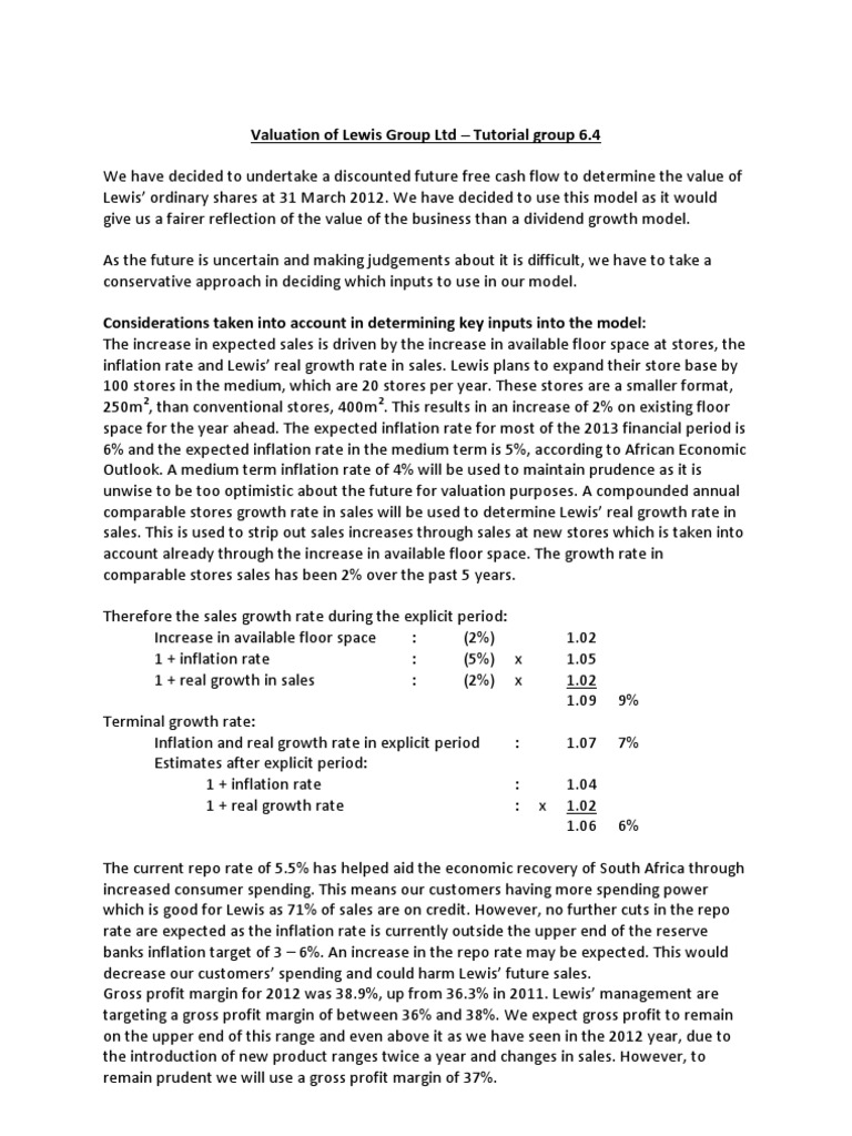 Valuation of Lewis Group LTD - Tutorial Group 6.4 | PDF | Cost Of ...