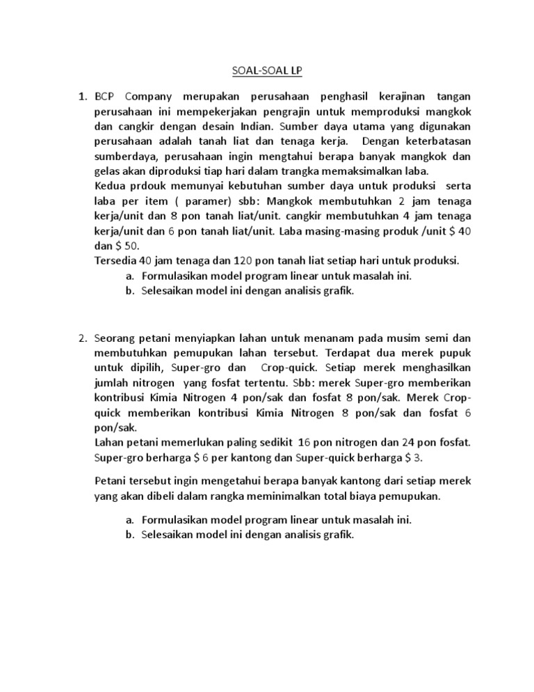 Soal Latihan Linear Program | PDF