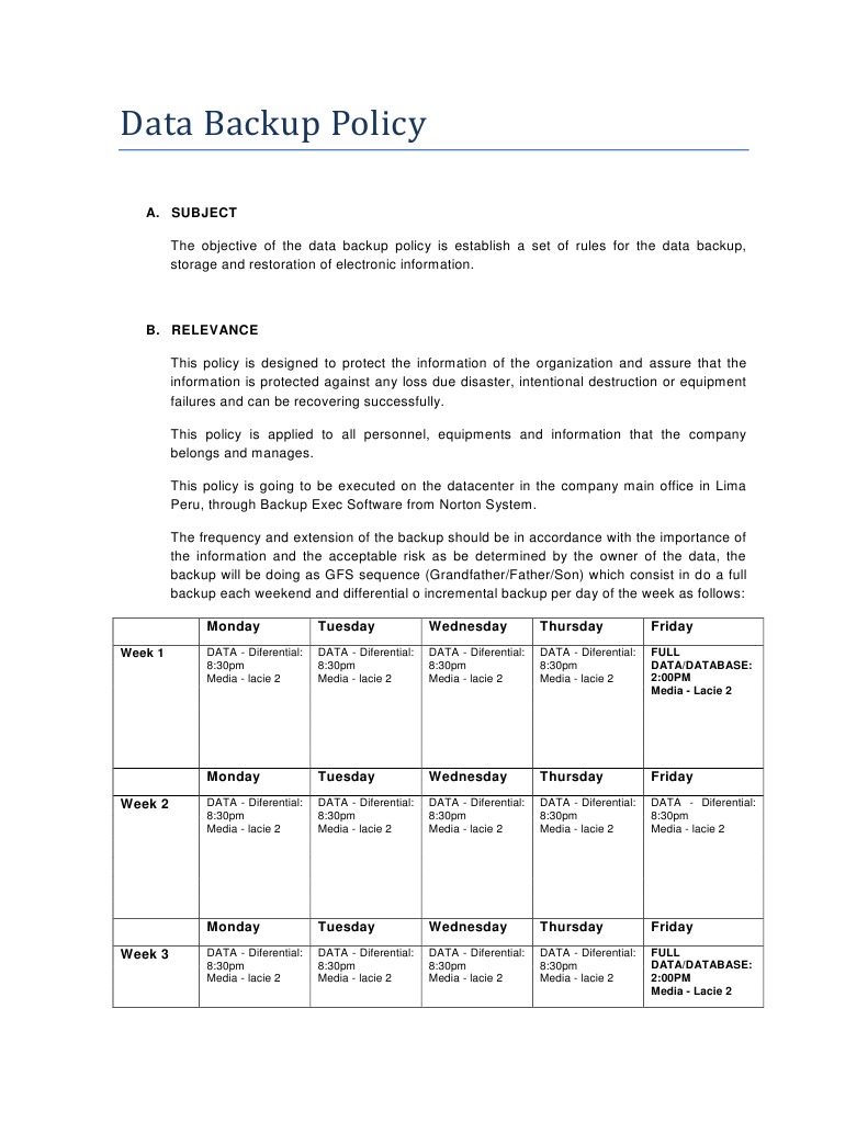 Data Backup Policy | PDF | Backup | Information Science