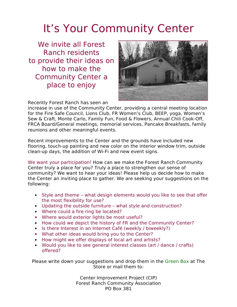 Forest Ranch Community Center Ideas | PDF