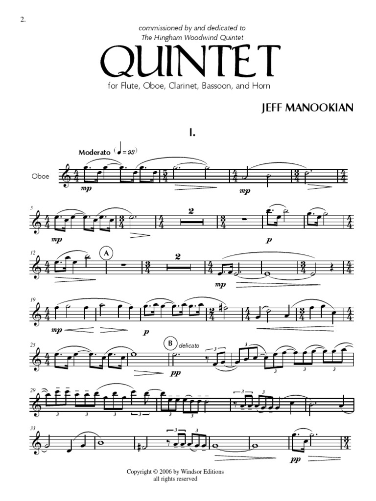 JEFF MANOOKIAN - Woodwind Quintet - Oboe 1st Movement | PDF