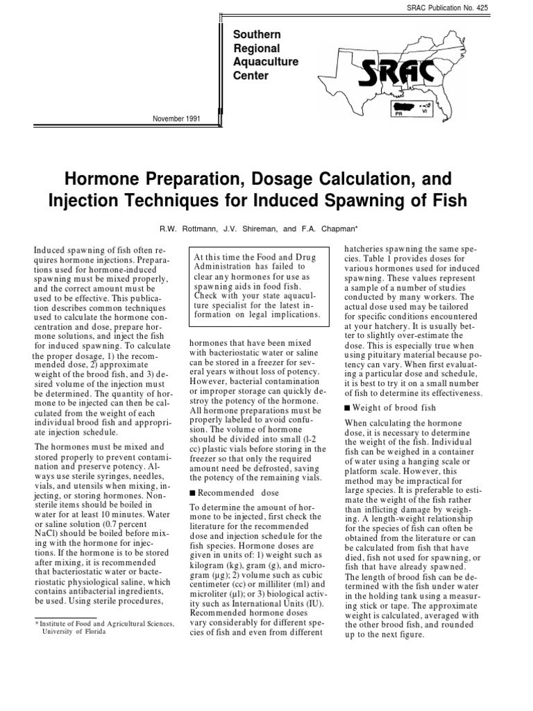 Hormone Injection Techniques for Induced Fish Spawning | PDF ...
