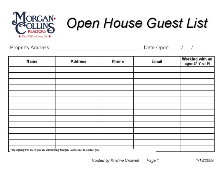 Open House Guest Sign-In Sheet | PDF