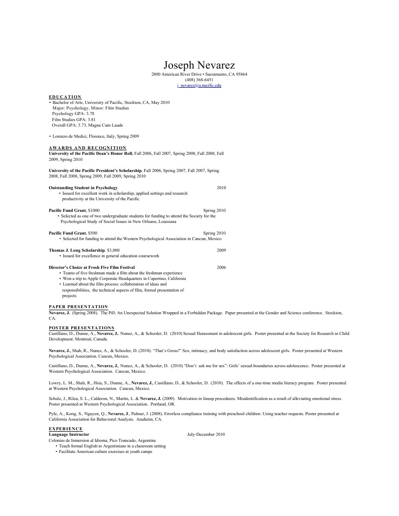 Joseph Nevarez: Major: Psychology, Minor: Film Studies | Download Free ...