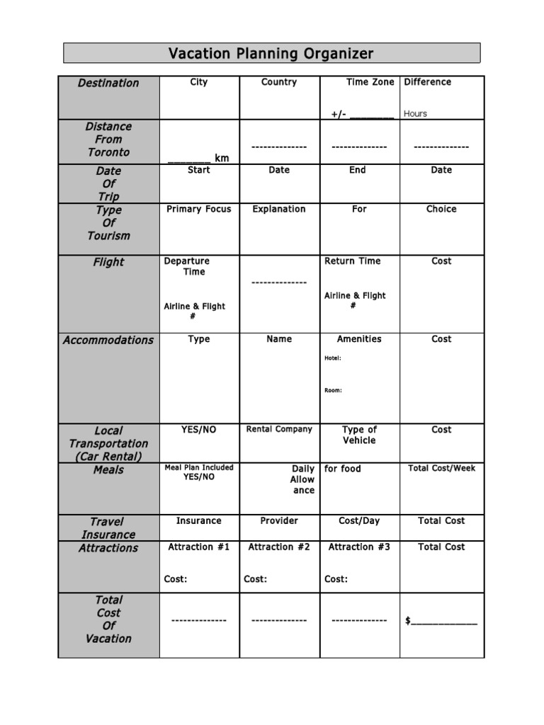 Comprehensive Vacation Planning Template | PDF